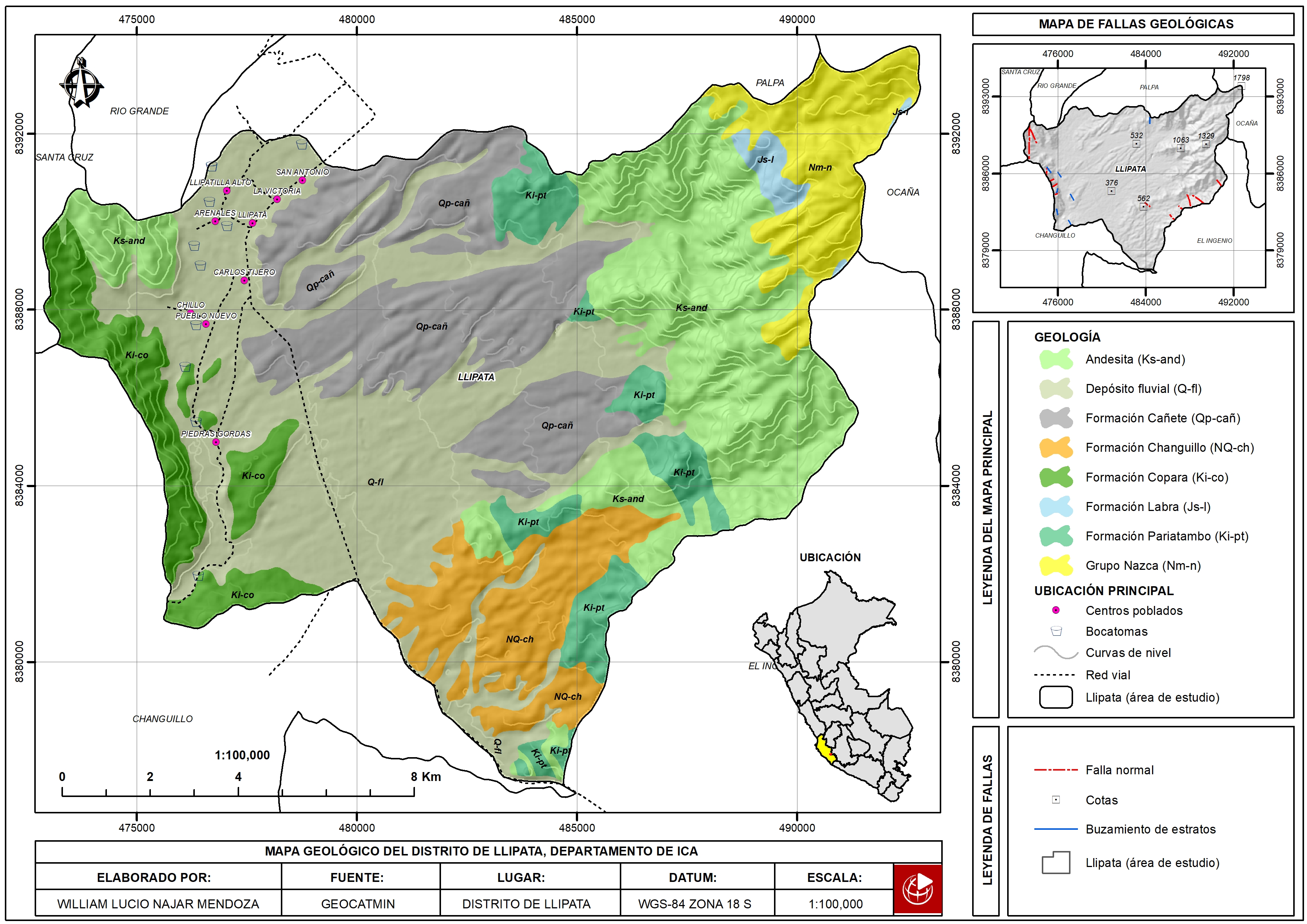 MAPA GEOLÓGICO DEL DISTRITO DE LLIPATA, DEPARTAMENTO DE ICA | Mastergis