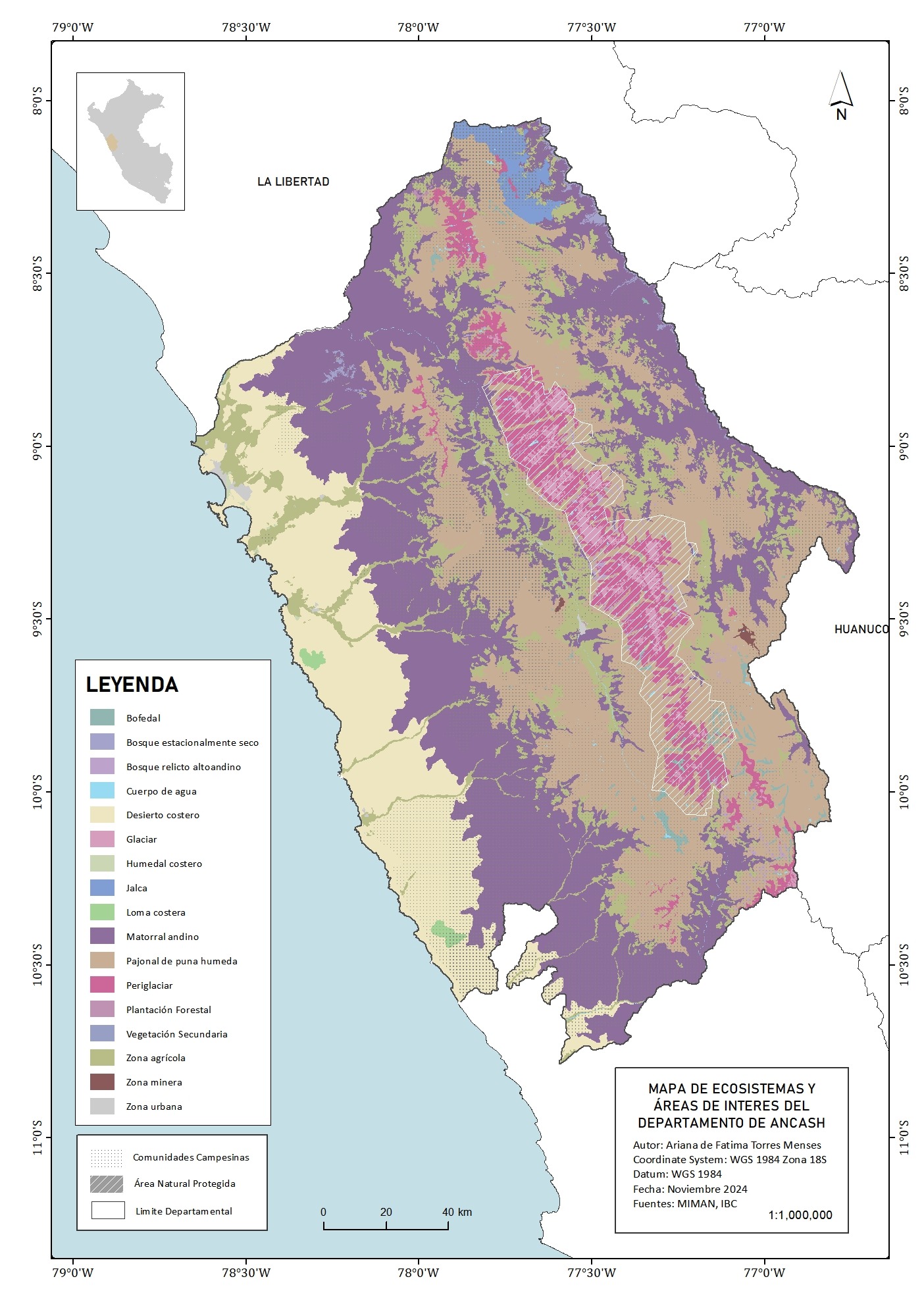 Mapa de Ecosistemas en relación a áreas de interés en Áncash | Mastergis